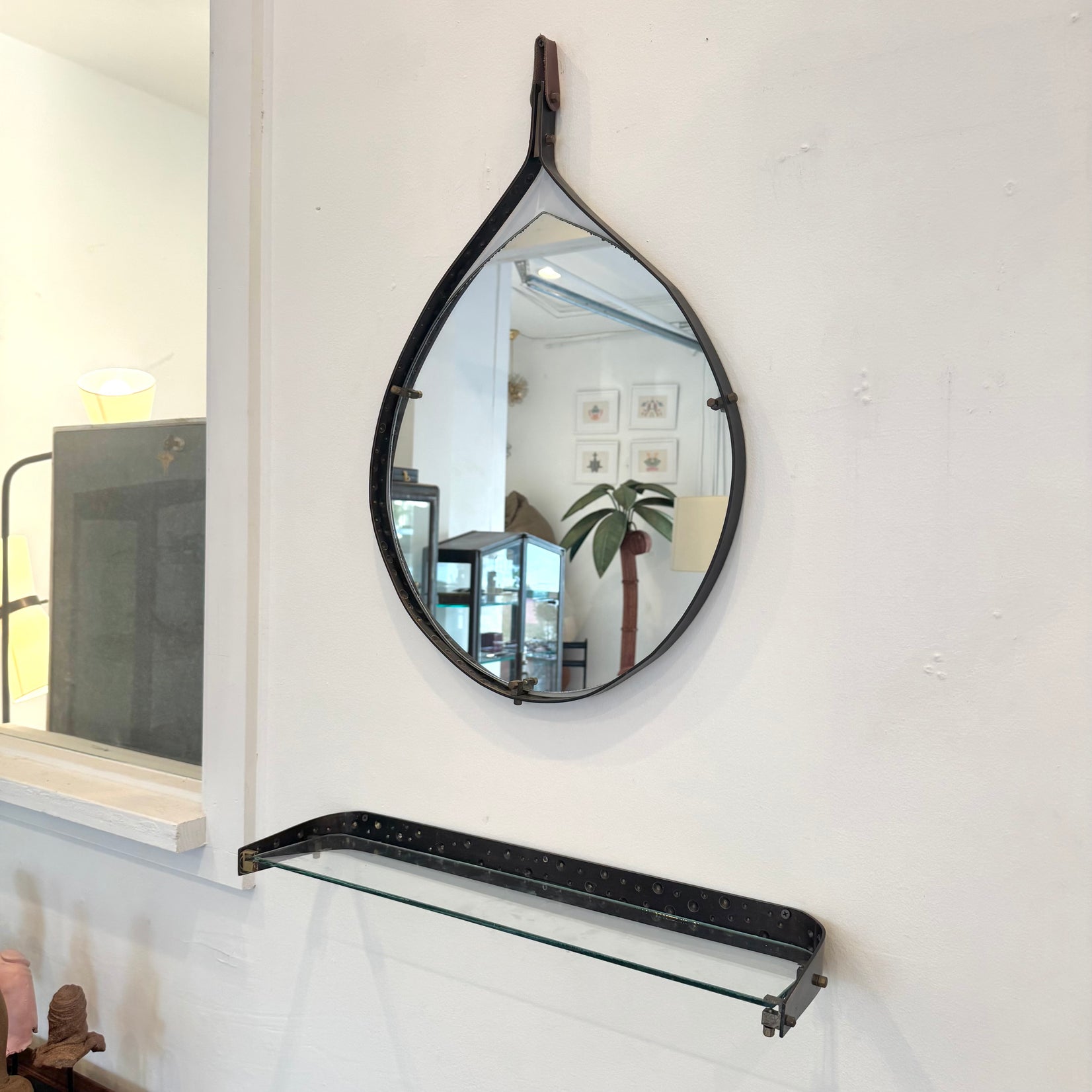 Italian Metal and Glass Floating Mirror and Floating Console