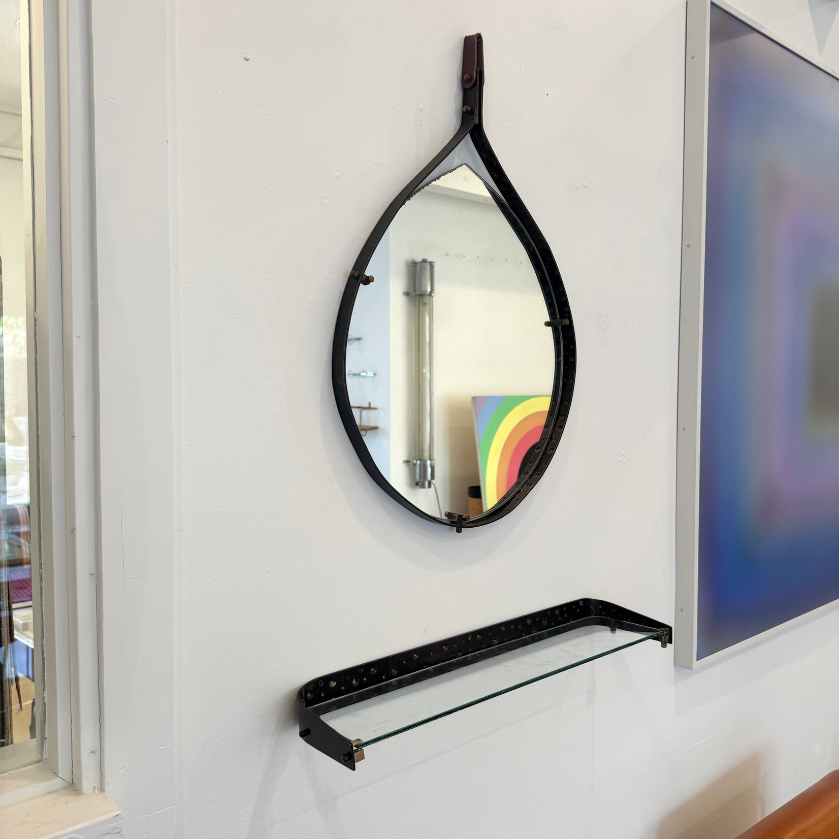 Italian Metal and Glass Floating Mirror and Floating Console
