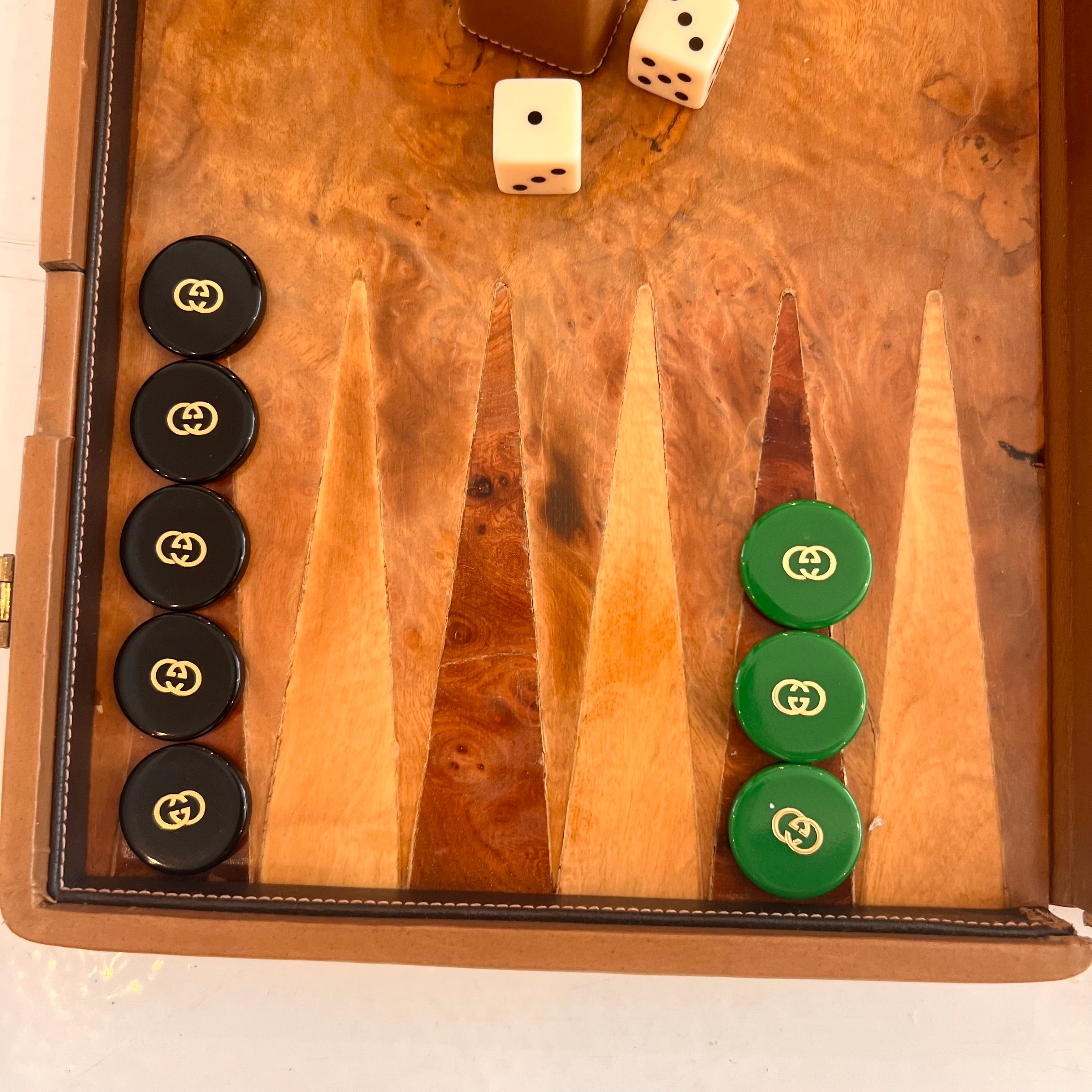 Gucci Wood and Leather Backgammon Set, 1970s Italy
