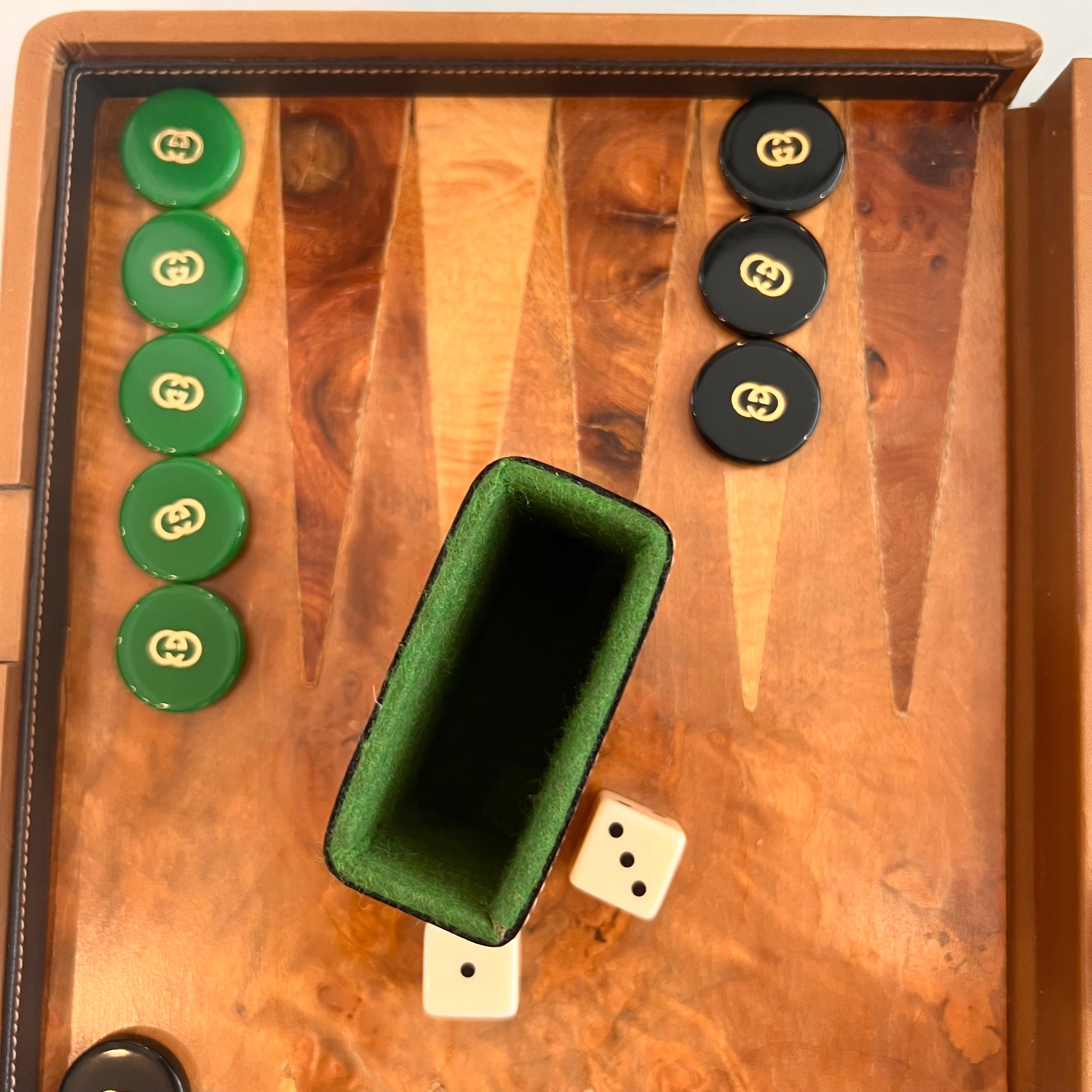 Gucci Wood and Leather Backgammon Set, 1970s Italy